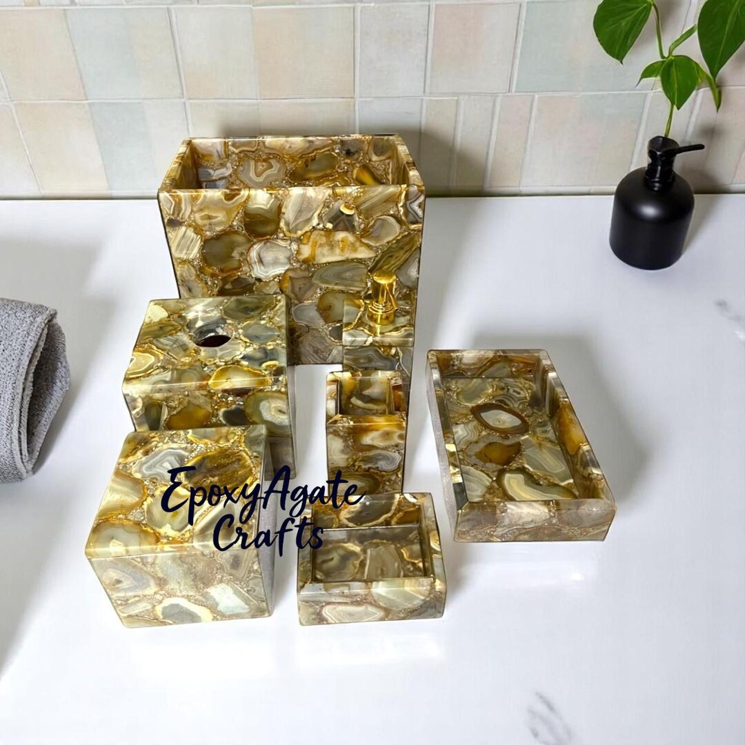 Natural Agate Stone Bathroom Set: 7-piece Gemstone Vanity Decor - Etsy