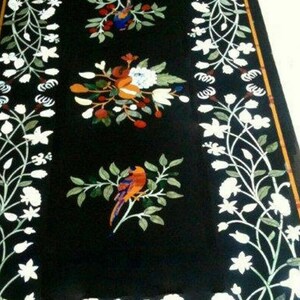 Elegant Black Marble Dining Table With Floral Inlay | Handmade ...