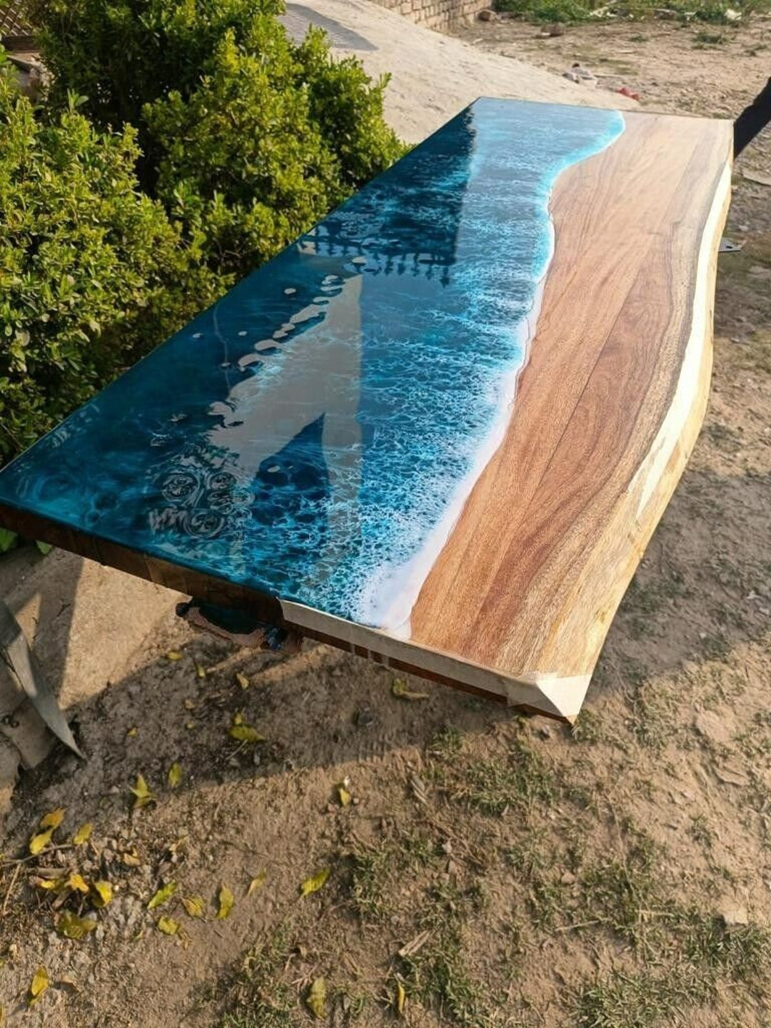 Ocean Wave Epoxy Resin Dining & Kitchen Slab Table Handmade Morden Art ...
