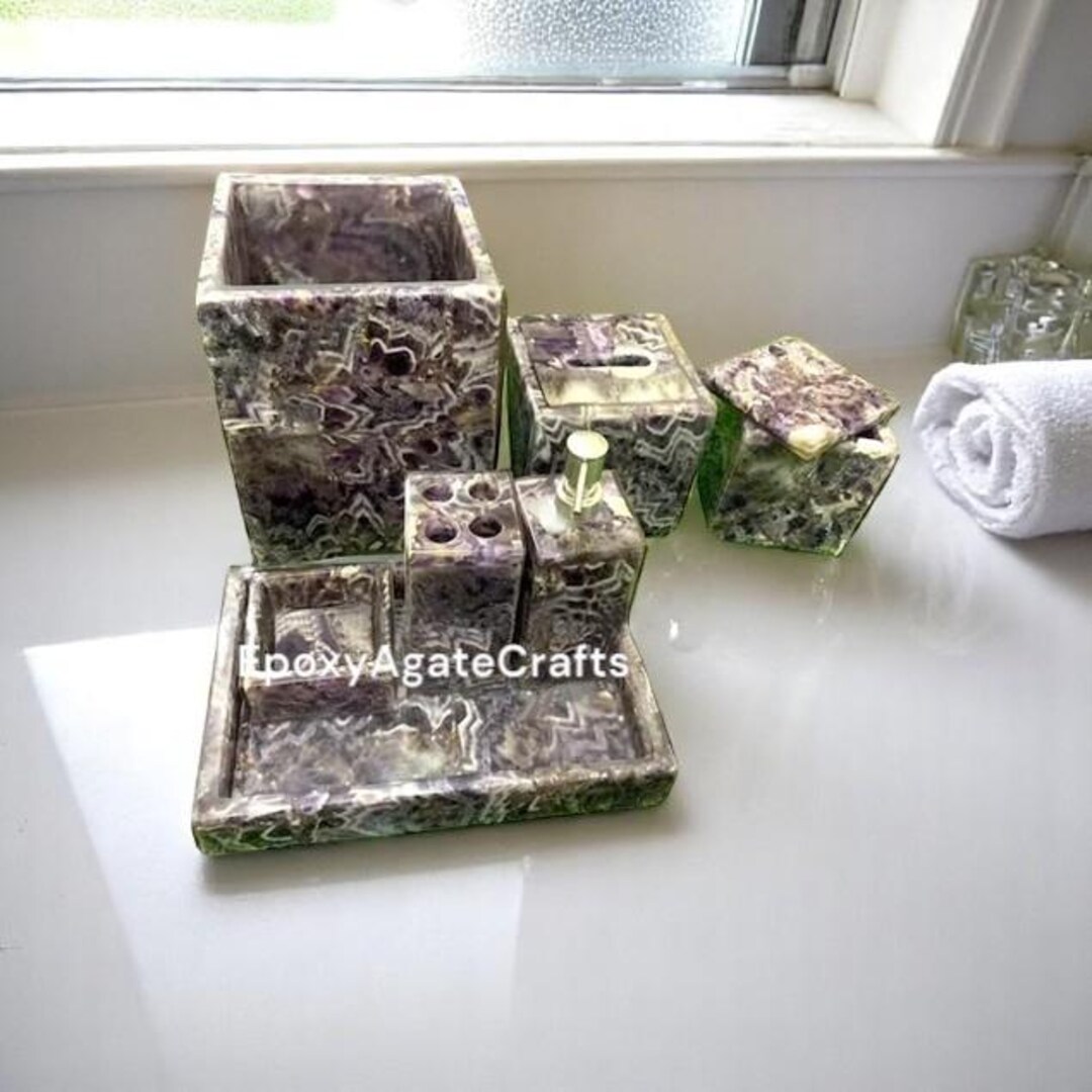 Purple Amethyst Stone Bathroom Set 7-piece Handmade Vanity Set With ...
