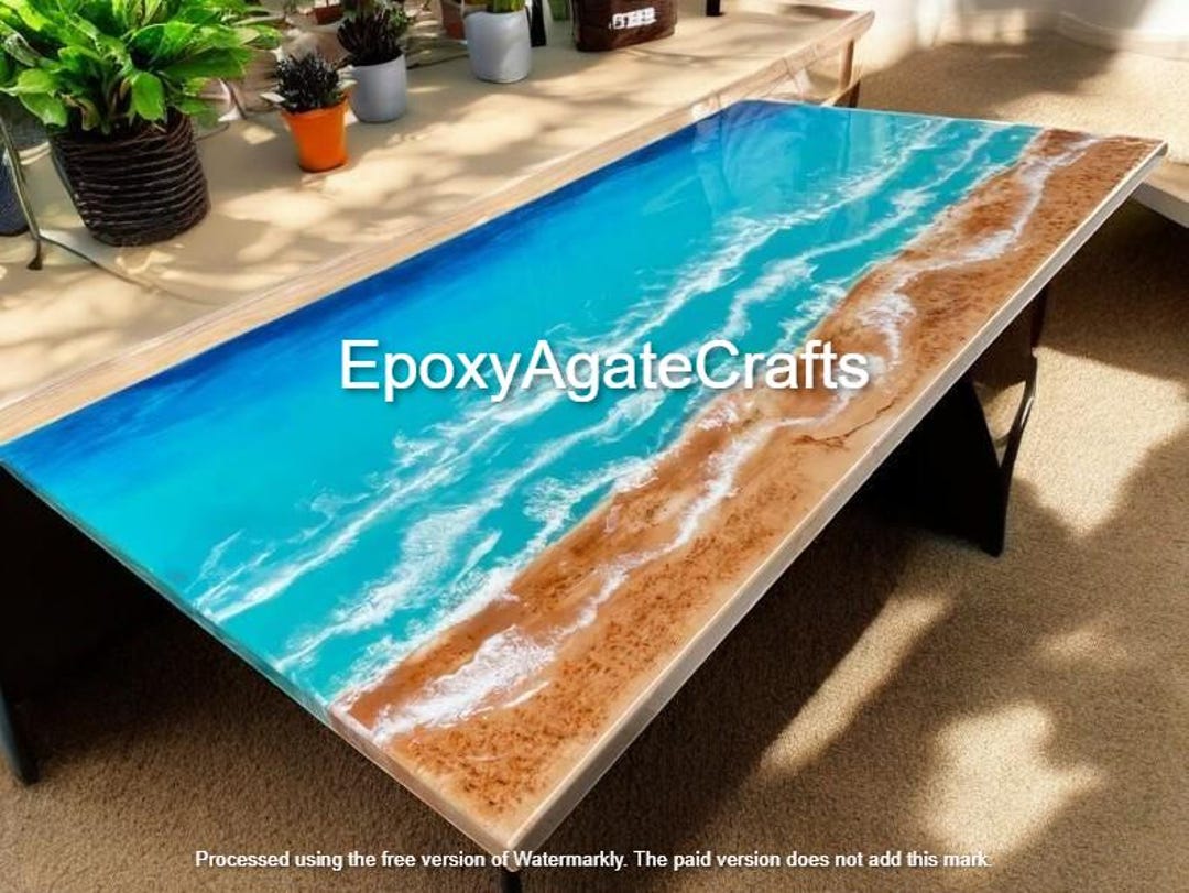 Ocean Wave Blue Epoxy Resin Center Table Top Handmade Dining Room ...