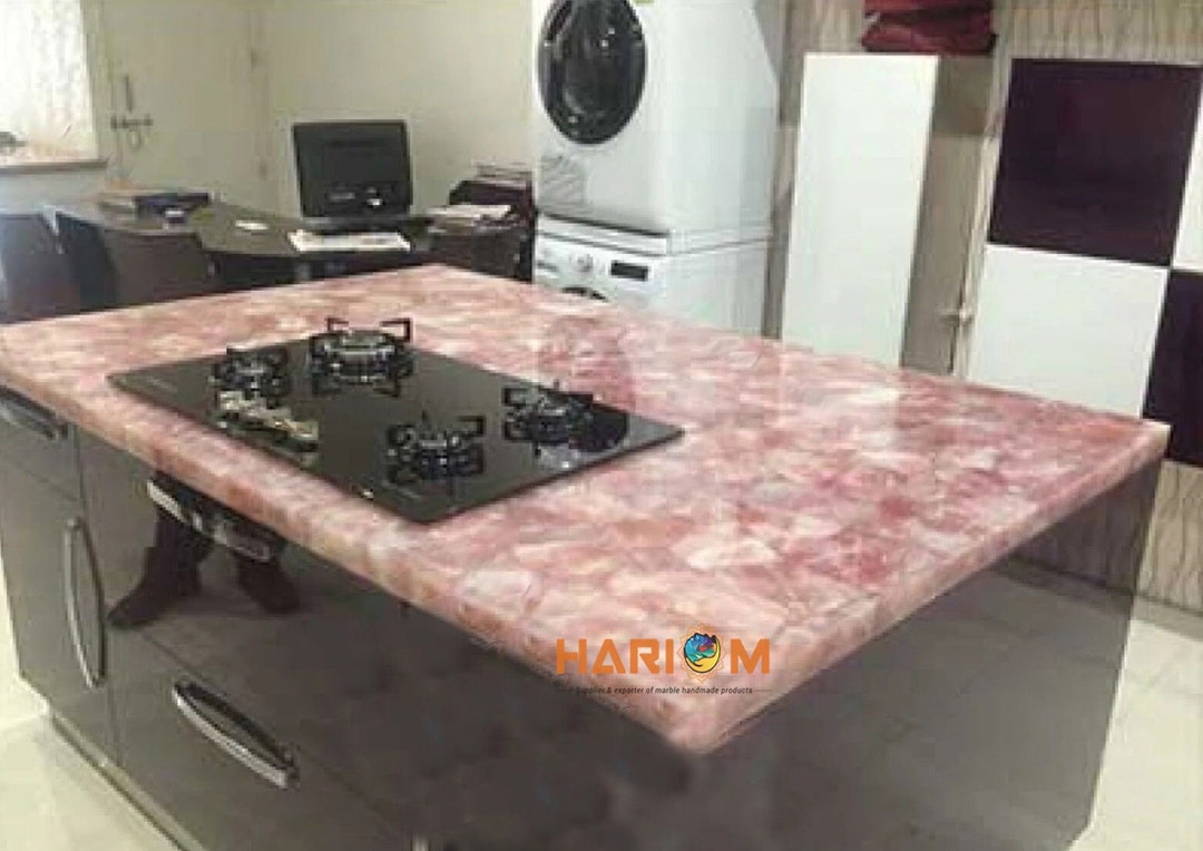 Pink Rose Quartz Stone Center Dining Top Table Handmade Crystal Healing ...
