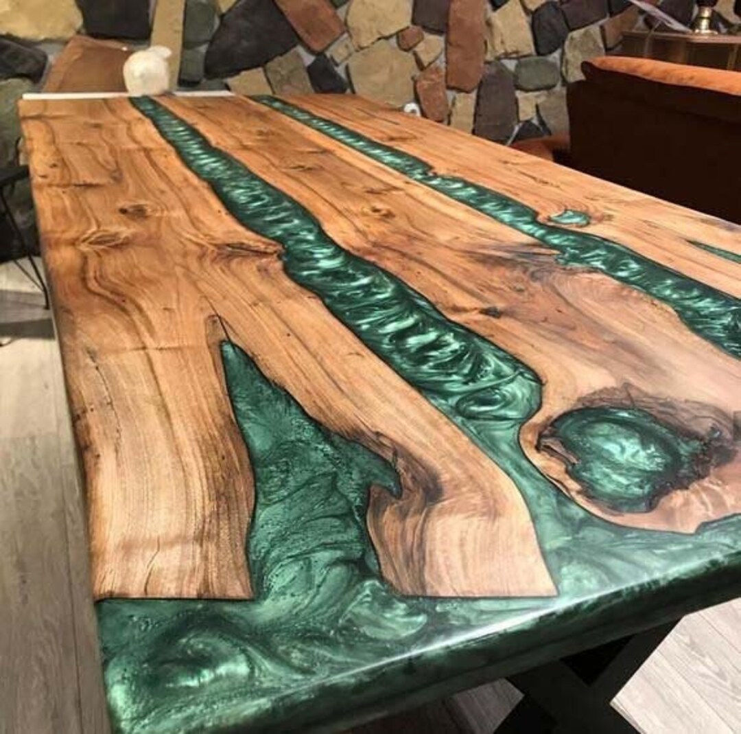 Green Epoxy Resin Dining Table Mid Century Modern Luxury - Etsy