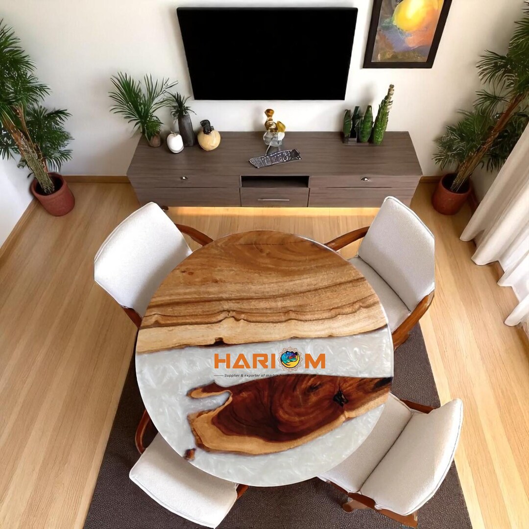 White Epoxy Resin Round Coffee Table Handmade Resin Art Table for ...