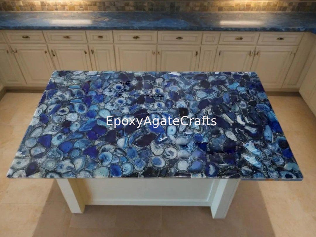 Stunning Blue Agate Stone Center Dining Table Kitchen Slab Counter Desk ...