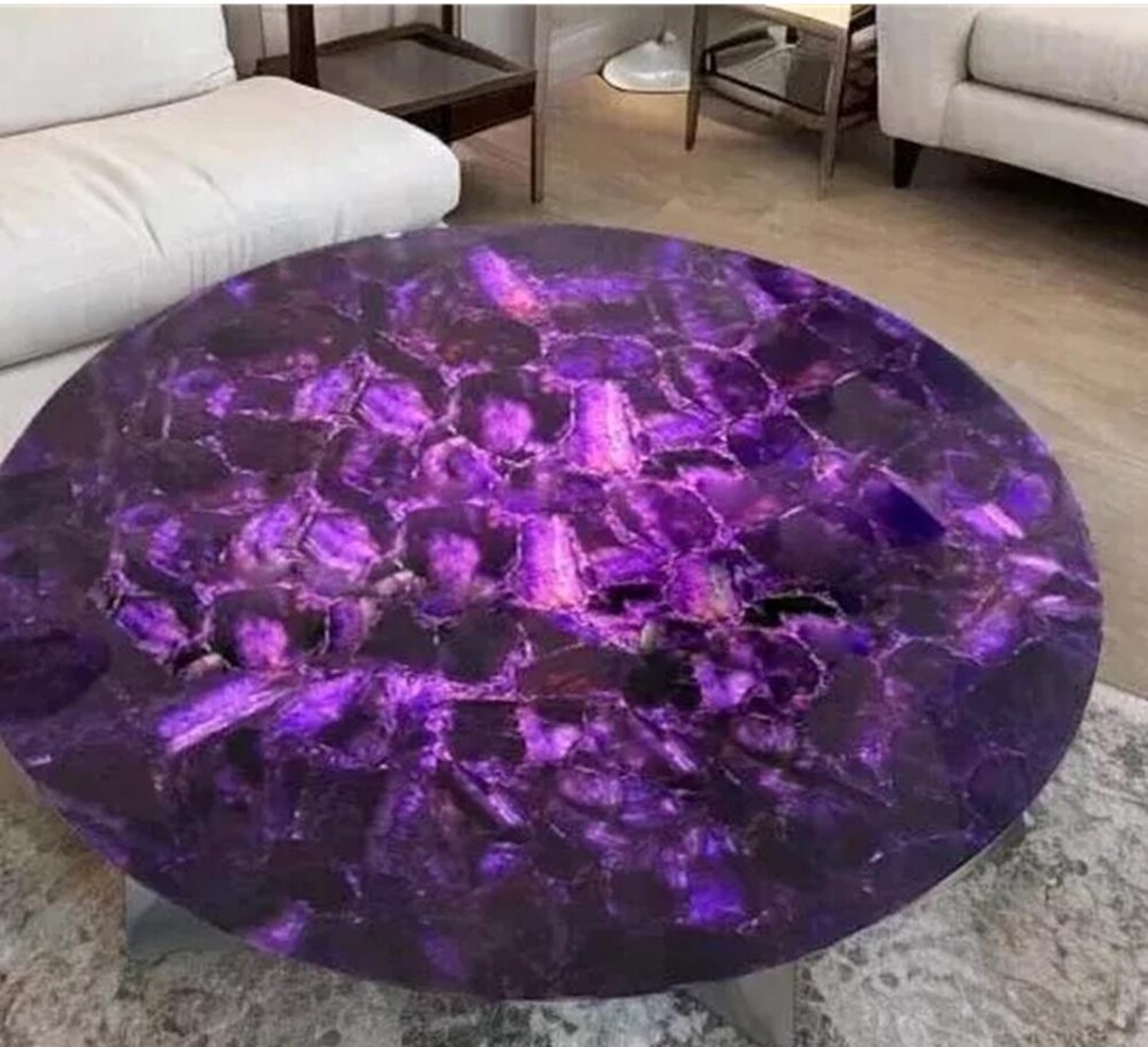 Natural Round Amethsy Coffee Table Top Crystal Healing Gemstone ...