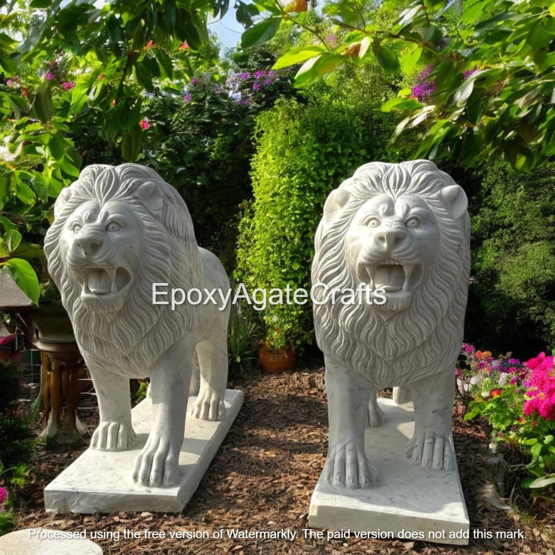 White Marble Lion Statues Home Garden Majestic Lion Pair Symbolizing ...