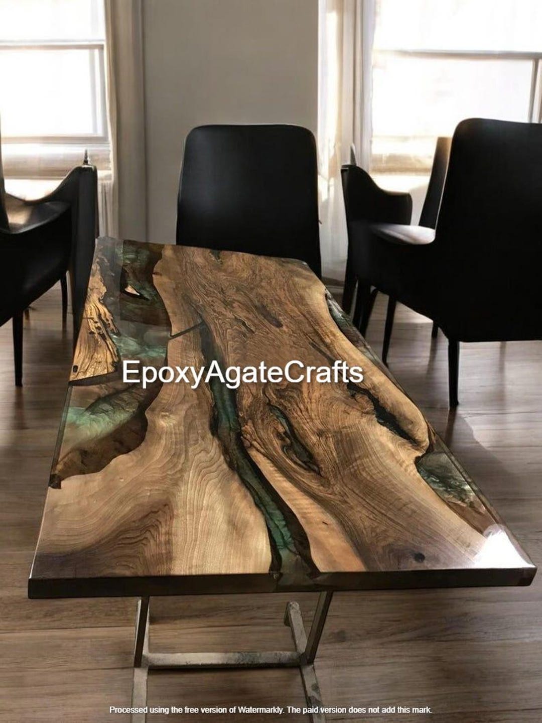 Custom Made Epoxy Resin Dining Table Natural Acacia Wooden Live Edge ...