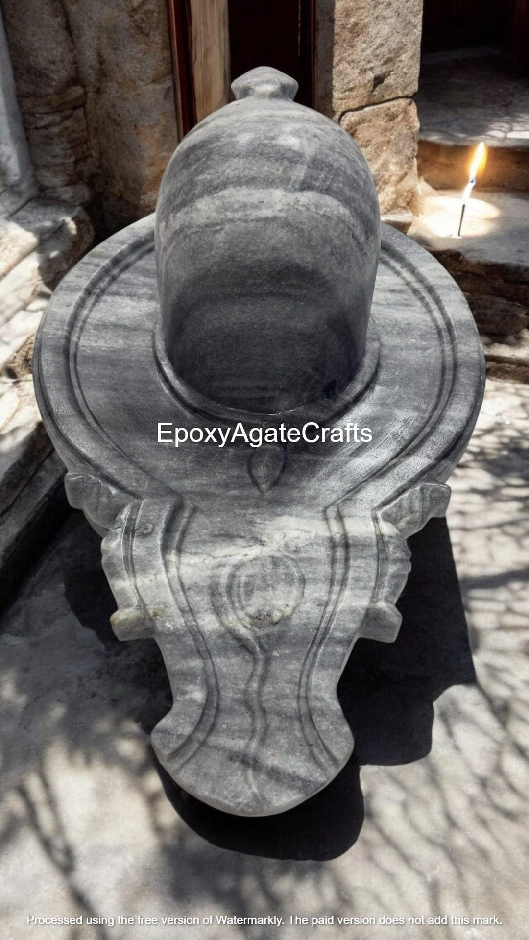14" Narmada River Stone Shivling - Religious Hand-carved Shiva Lingam ...