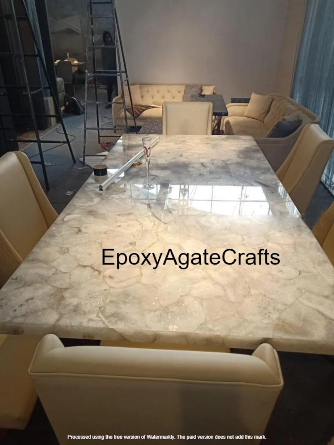 White Agate Stone Dining Table Top: Handmade Luxury Furniture - Etsy