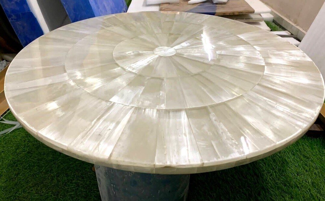 Selenite Stone Round Coffee Table Sunburst Arts Handmade Furniture Top ...