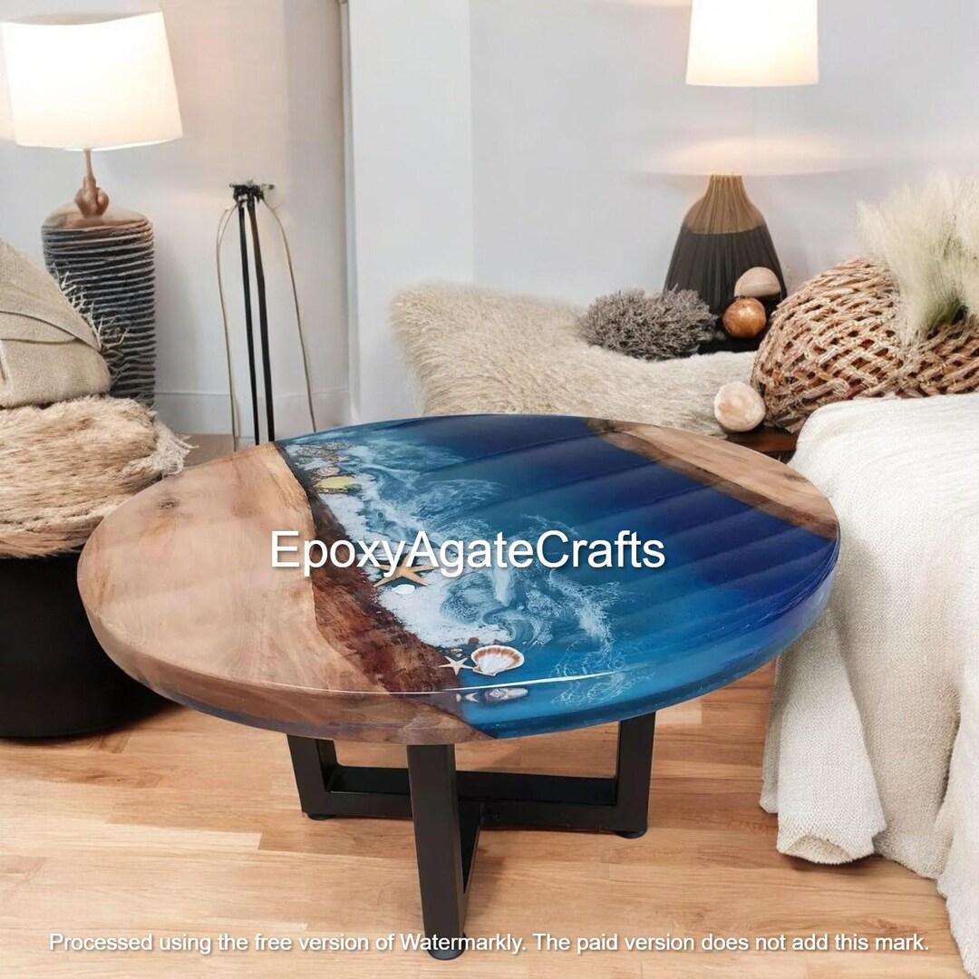 Ocean Wave Epoxy Resin Center Table | Modern Live Edge Coffee Table ...