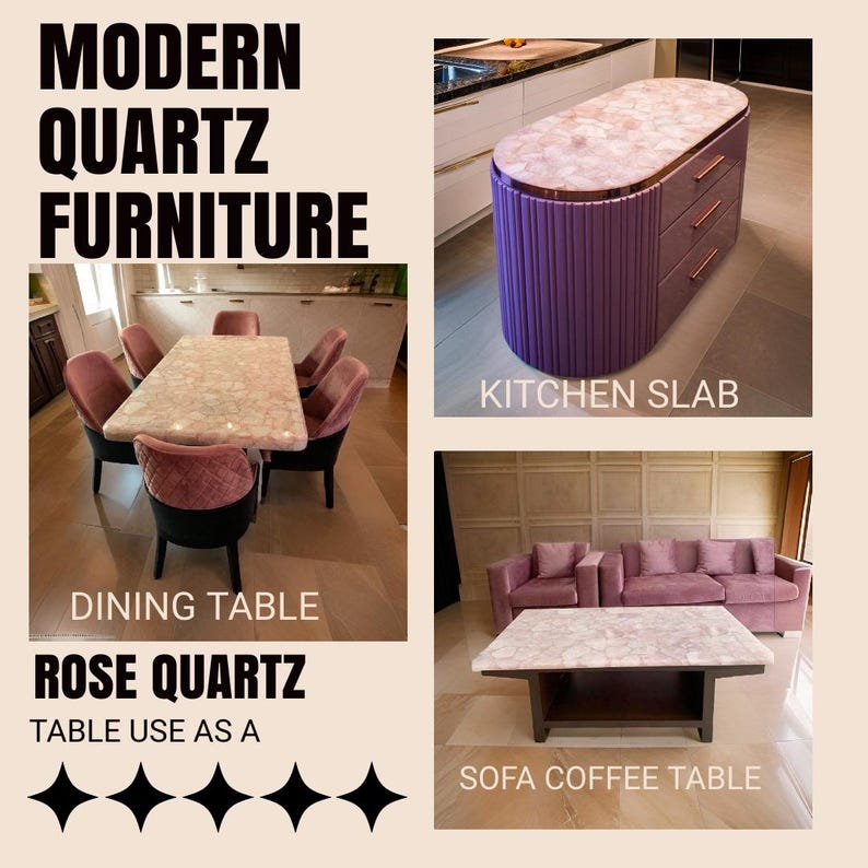 Handmade Rose Quartz Dining Table Top, Crystal Healing Slab - Etsy UK