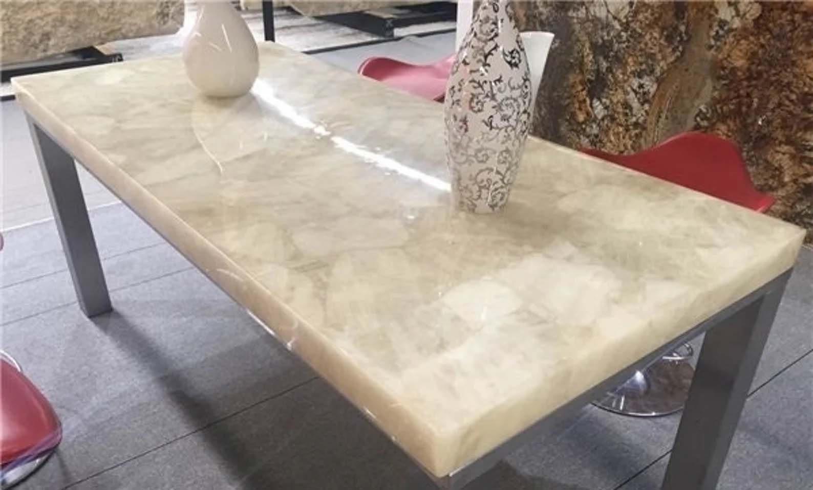Elegant White Quartz Stone Dining Table Top Handmade Furniture Crystal ...