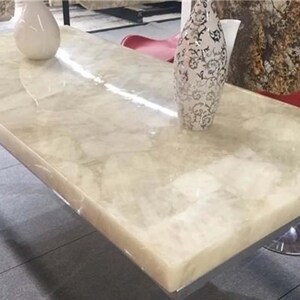 Elegant White Quartz Stone Dining Table Top Handmade Furniture Crystal ...