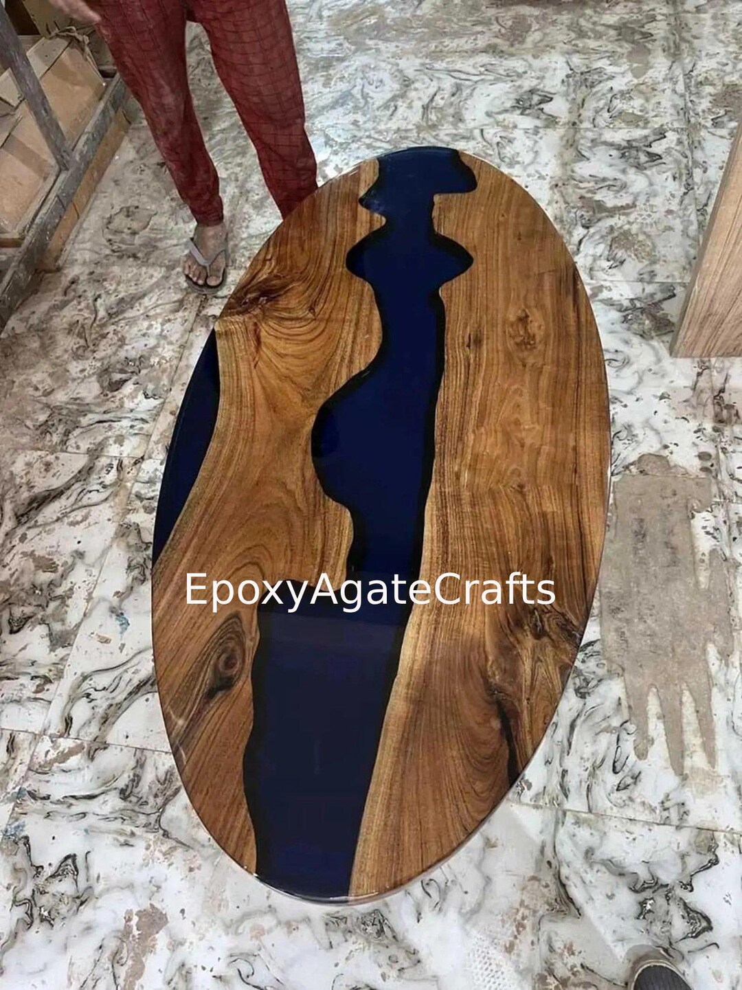 Black Oval Epoxy Resin Dining Table Top | Wooden Live Edge Countertop ...