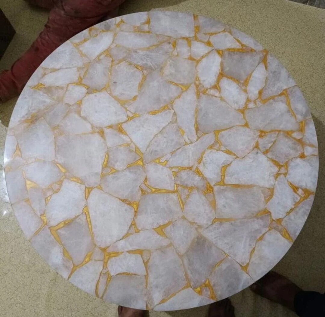 Round White Quartz Stone Coffee Counter Table Kitchen Slab Table ...
