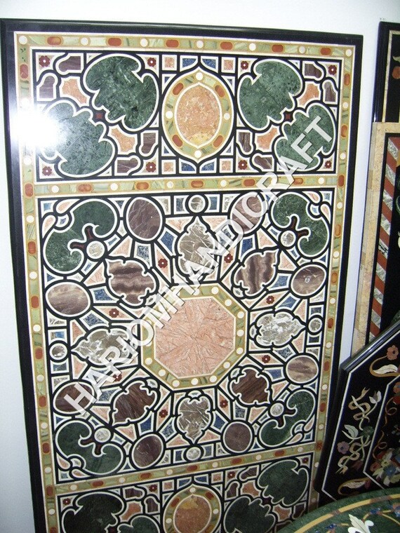 Marble Rectangle Dining Table Top Precious Stone Mosaic Inlay - Etsy
