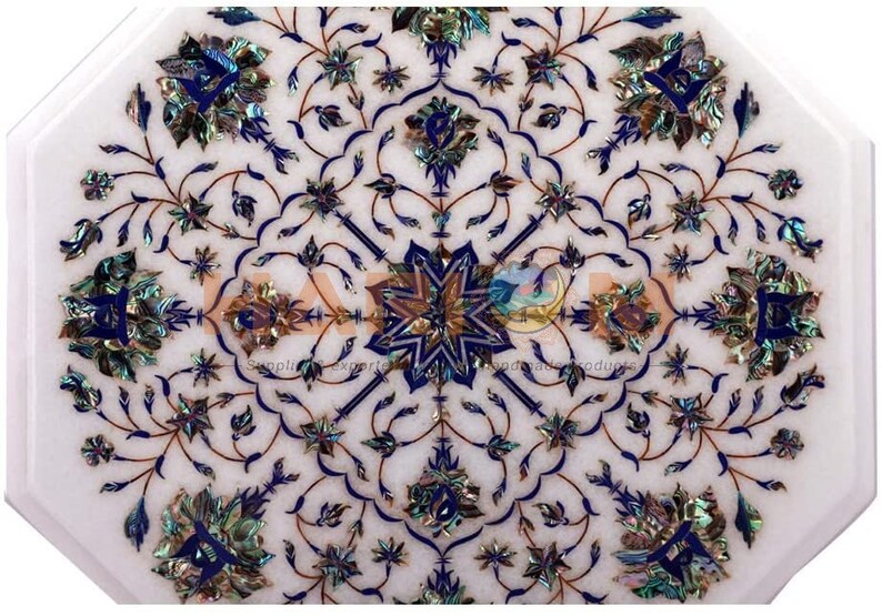 White Marble Side Coffee Table Top Precious Paua Shell Stone - Etsy