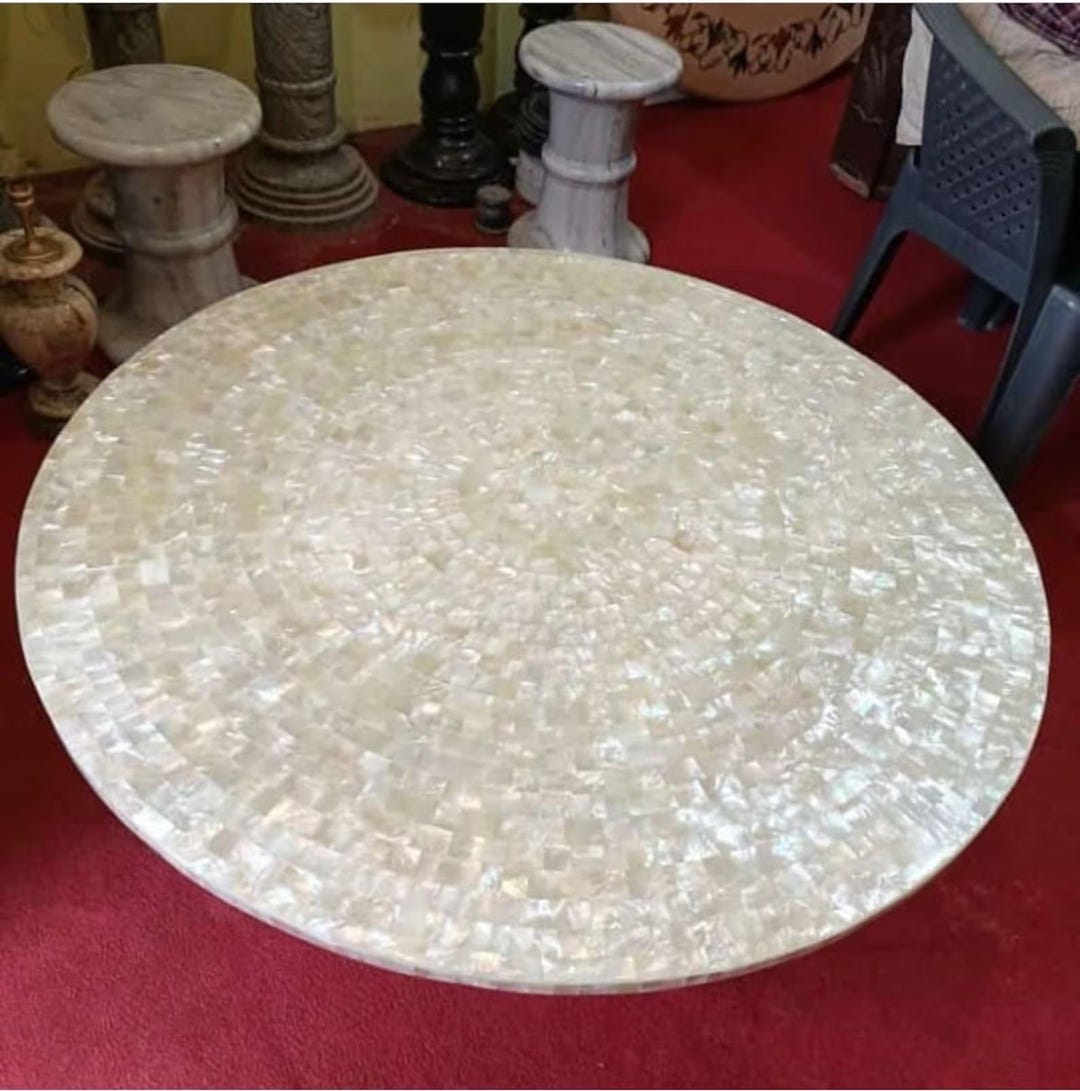Mother of Pearl Stone Center Sofa Coffee Table Top Random White Mop ...