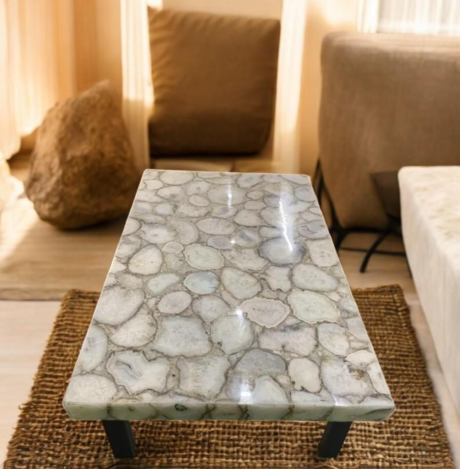 Handmade White Agate Stone Table Top: Modern Kitchen Dining Slab - Etsy