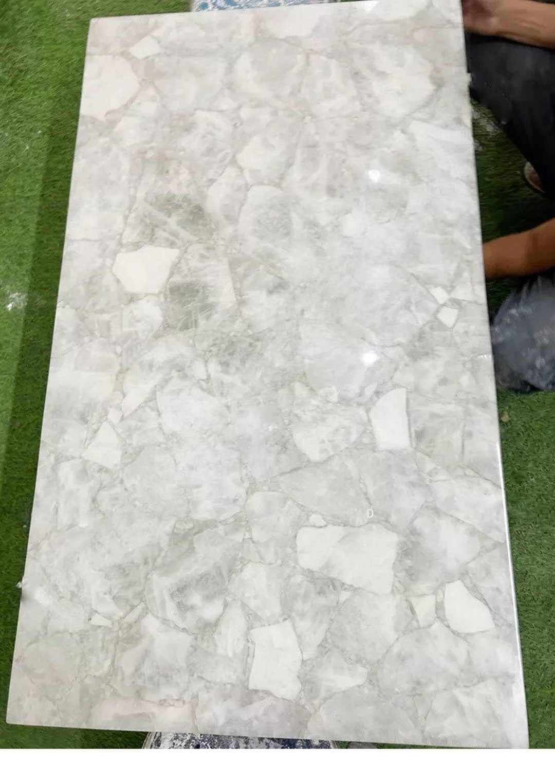 Adorable White Quartz Stone Dining Table Top Handmade Crystal Healing ...