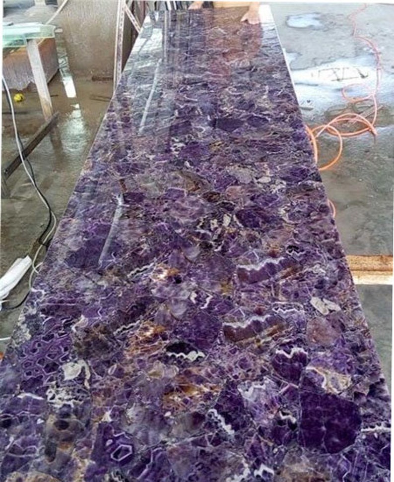 Purple Amethyst Stone Dining Table for Kitchen, Countertop, Conference ...