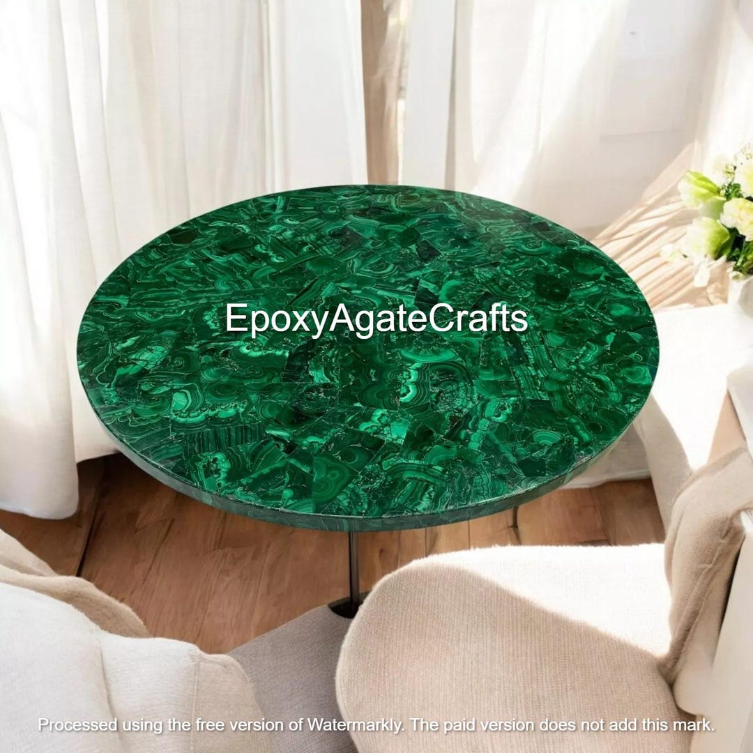 Malachite Stone Coffee Table Top Random Gemstone Inlay Modern Art ...