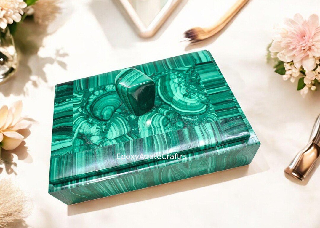 6"x4"x2" Rectangle Green Malachite Stone Jewelry Storage Box Premium ...