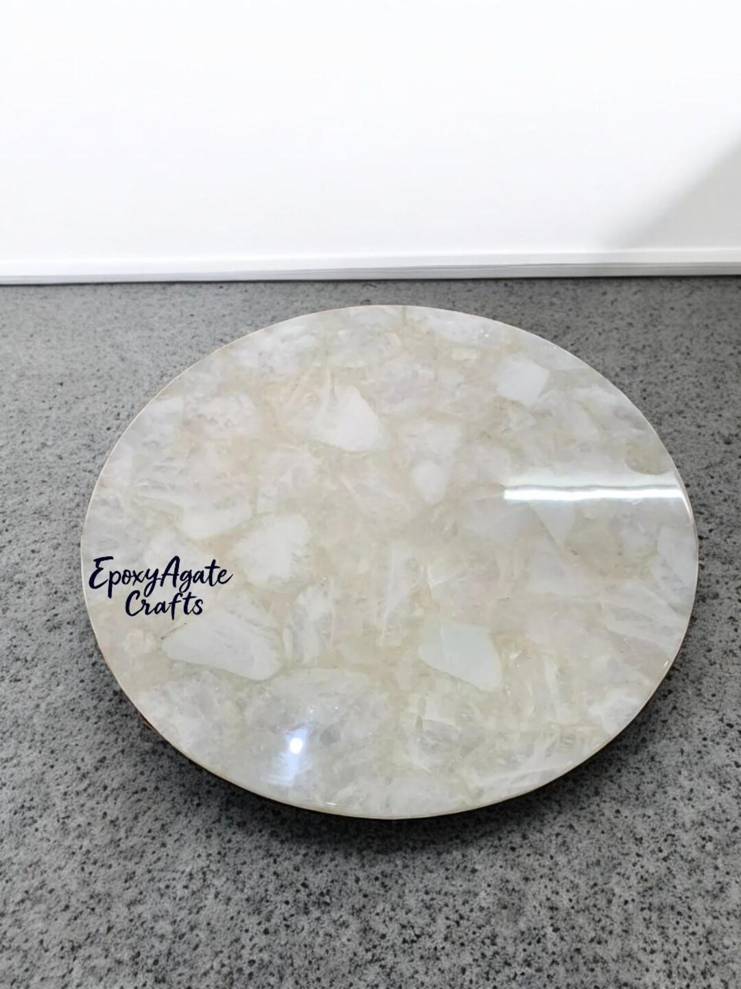 Round White Quartz Stone Center Sofa Coffee Table Crystal Healing ...