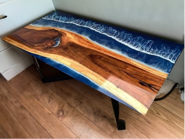 Blue Ocean Epoxy Wave Resin Dining Table, Balcony Epoxy Top Table ...