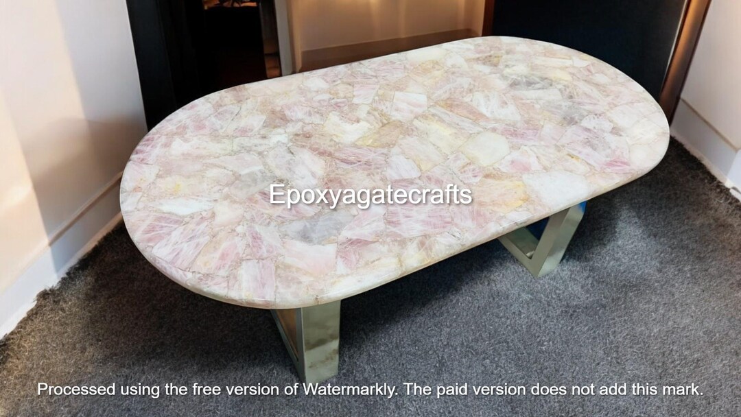 Rose Quartz Stone Dining Table - Handmade Crystal Healing Gemstone ...