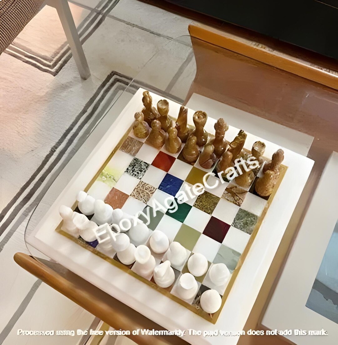 Elegant Look Top White Marble Chess Set Table With Semi Precious ...