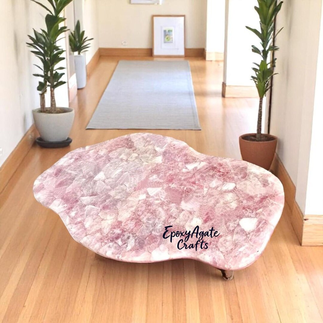Live Edge Rose Quartz Stone Dining Table, Crystal Healing Gemstone ...
