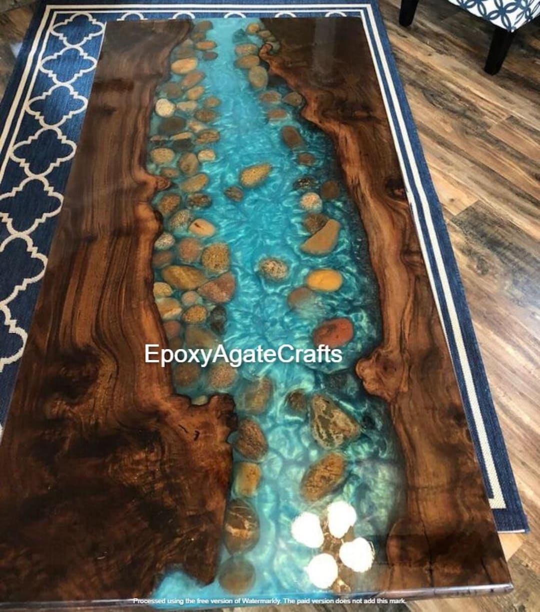 Handmade Epoxy Resin Ocean Wave Coastal Dining Table Unique Custom ...