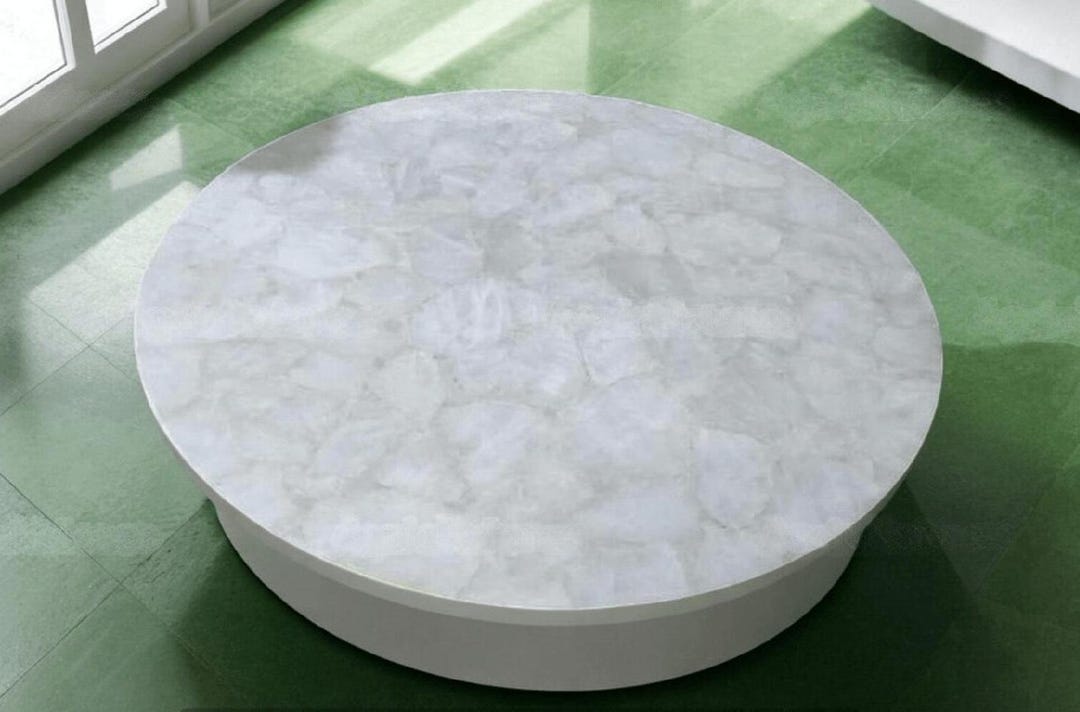 Round White Quartz Sofa Coffee Table Top Crystal Healing Gemstone ...