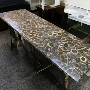 Natural Black Agate Stone Slab, Dining Table Top, Counter Tops, Garden Table Top, Kitchen Slabs ...