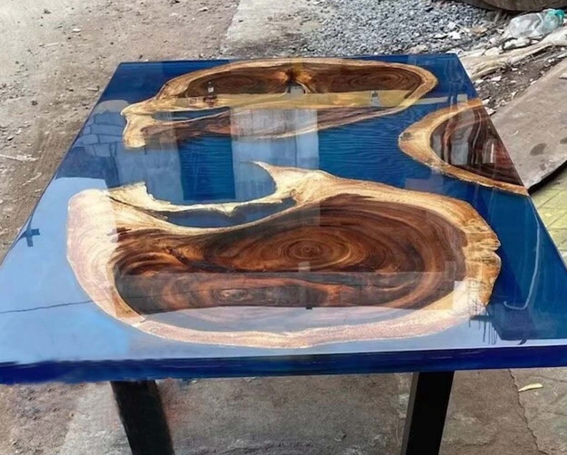 Blue Epoxy Resin Tops, Counter Desk Dining Table, Mid Century Modern ...