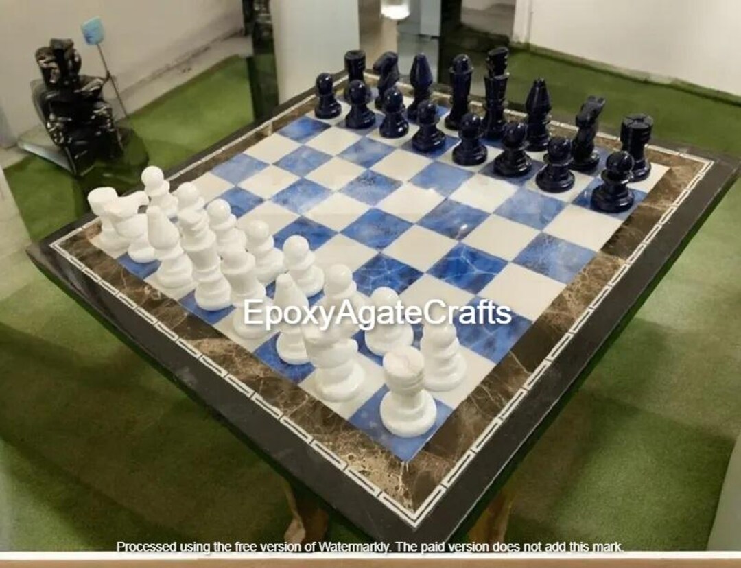Black Marble Chess Set, Lapis Stone Mosaic, Custom Chess Set With ...