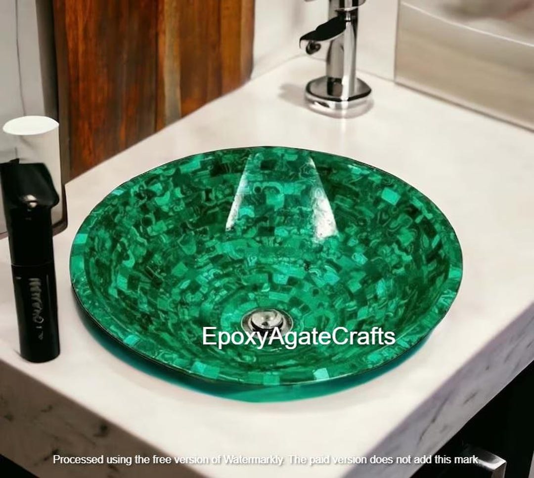 Round Malachite Stone Sink Luxury Gemstone Basin for Bathroom or ...
