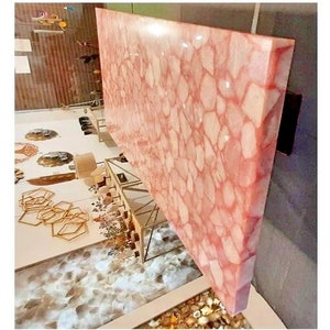 Rose Quartz Stone Dining Table Kitchen Slab Cafeteria Bar Desk Crystal ...