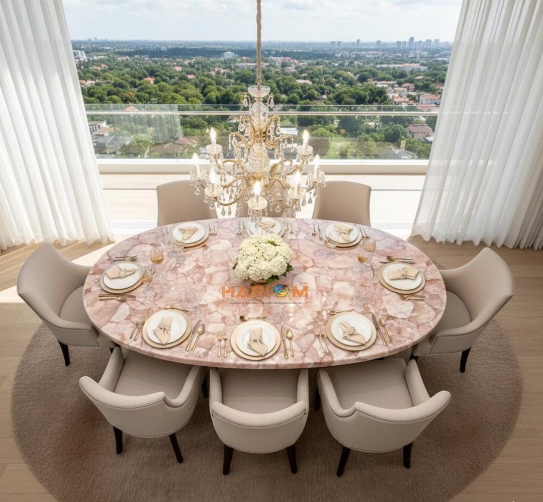 Handmade Rose Quartz Dining Table Top, Crystal Healing Slab - Etsy UK