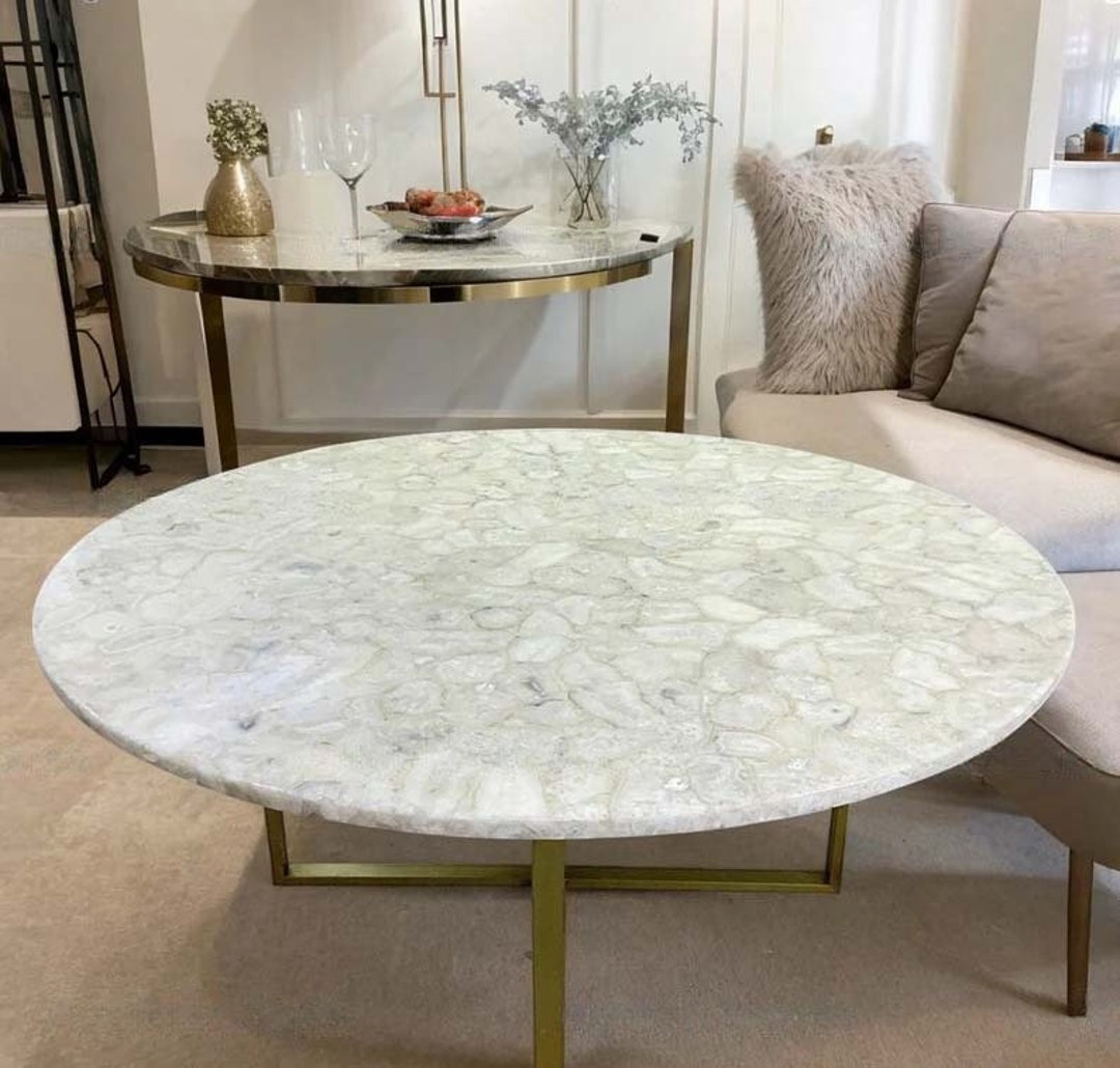 White Quartz Stone Coffee Table Top Handmade Furniture Modern Arts ...