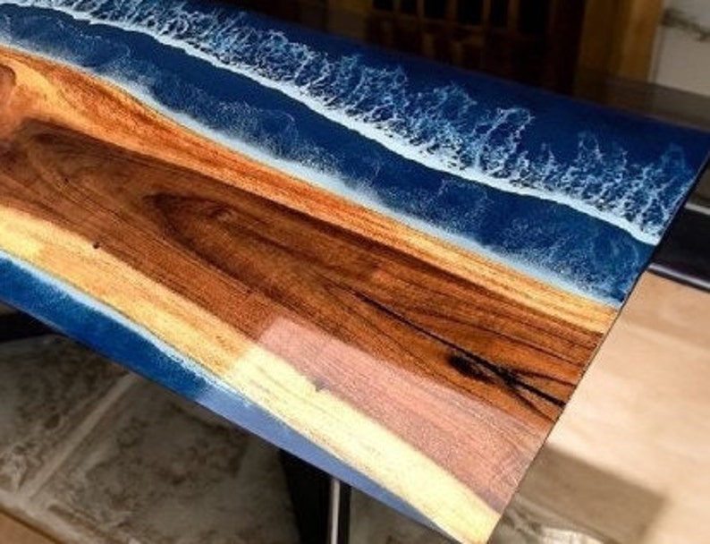 Blue Ocean Epoxy Wave Resin Dining Table, Balcony Epoxy Top Table ...