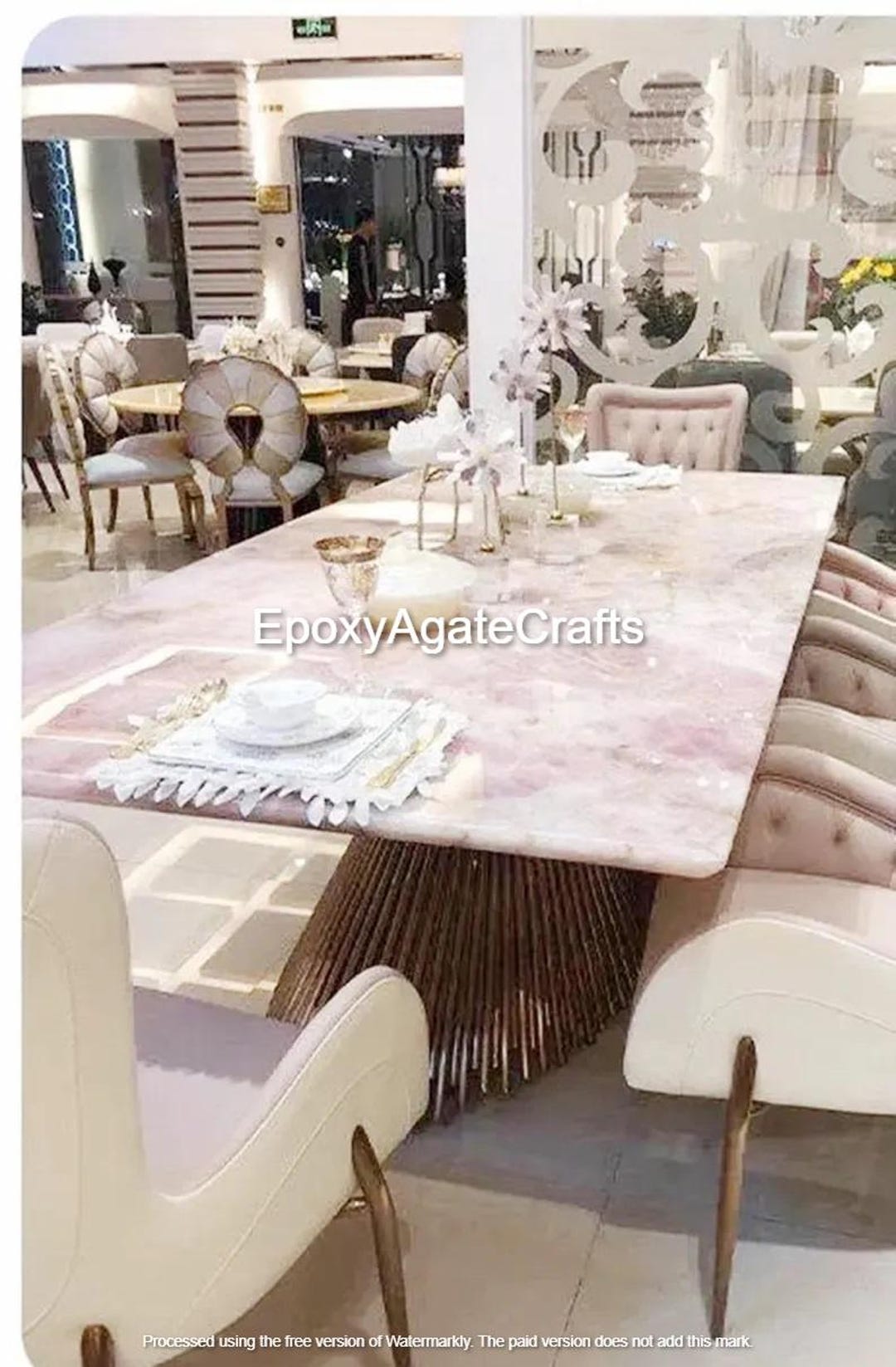 Rose Quartz Stone Dining Table Kitchen Slab Counter Bar Conference ...