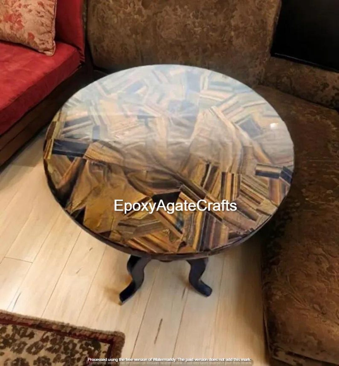Round Tiger Eye Stone Coffee Table Modern Handmade Luxury Home ...