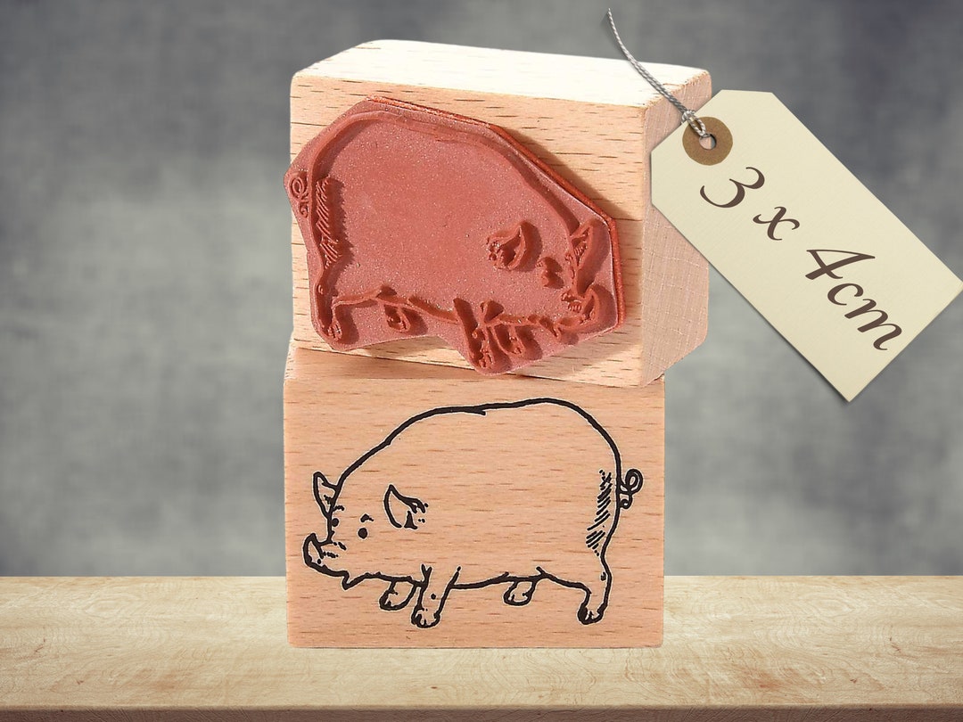 Rubber Stamp Pig Animal Farm Farmer - Etsy