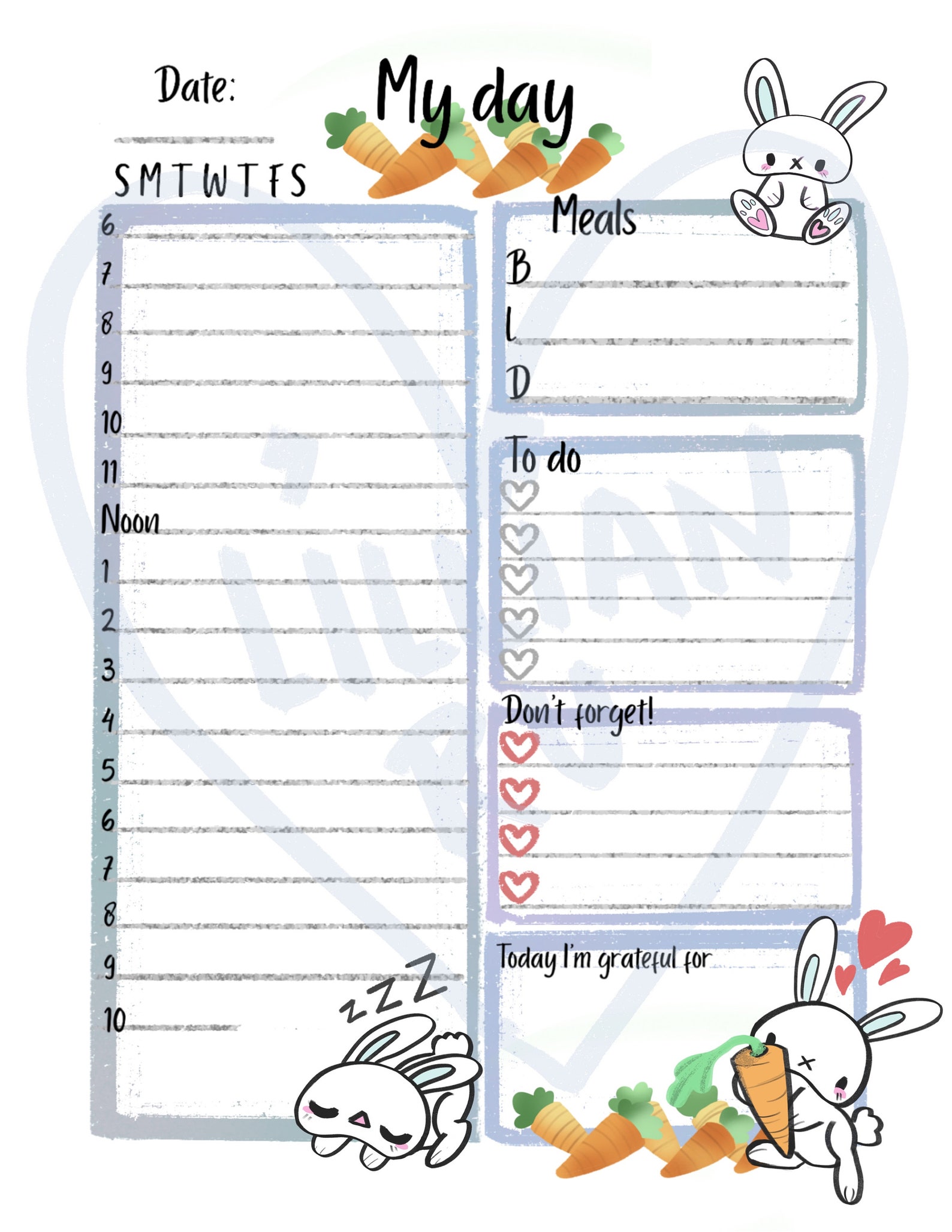 Printable bunny daily to-do cute printable instant download | Etsy