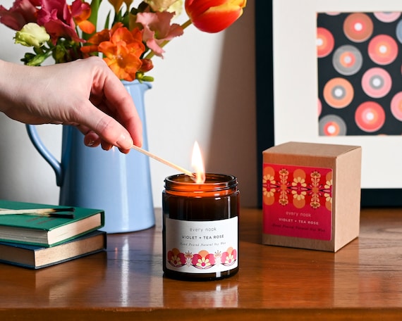 Scented Candle / Violet Tea Rose / Hand-poured Soy Wax / - Etsy