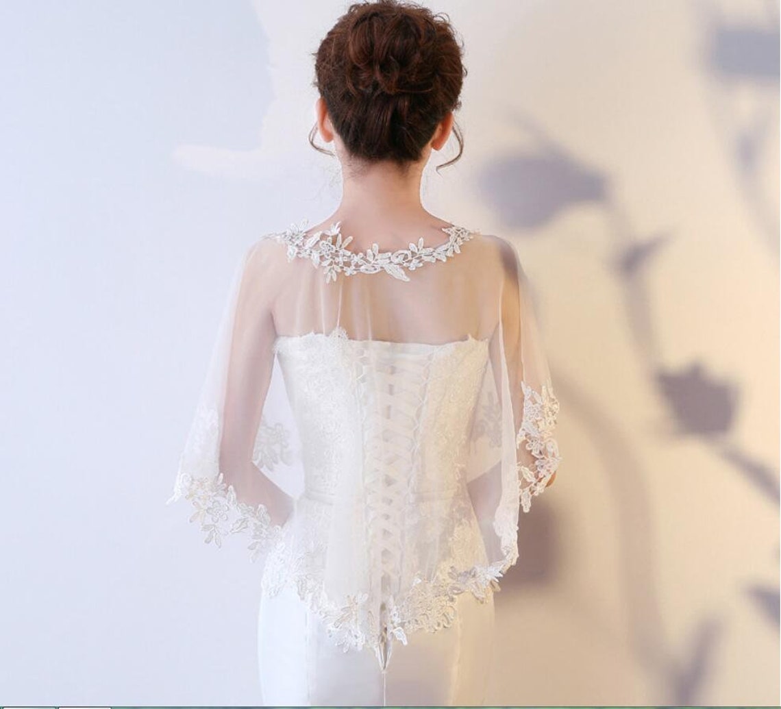 Handcrafted Wedding Ivory Lace Tulle Trim Bridal Shawl Wrap - Etsy